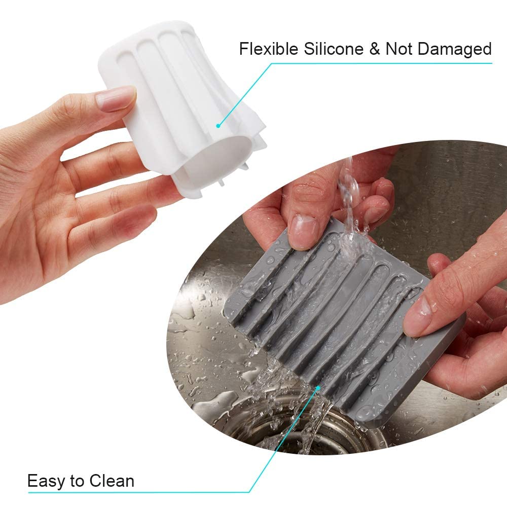 2PCS Soap Dish Holder, Premium Silicone Soap Dishes for Shower Bathroom Kitchen Sinks, Soap Tray Saver Drainer, Self-draining Waterfall, Non-Slip Design, Easy Cleaning (White, Gray)