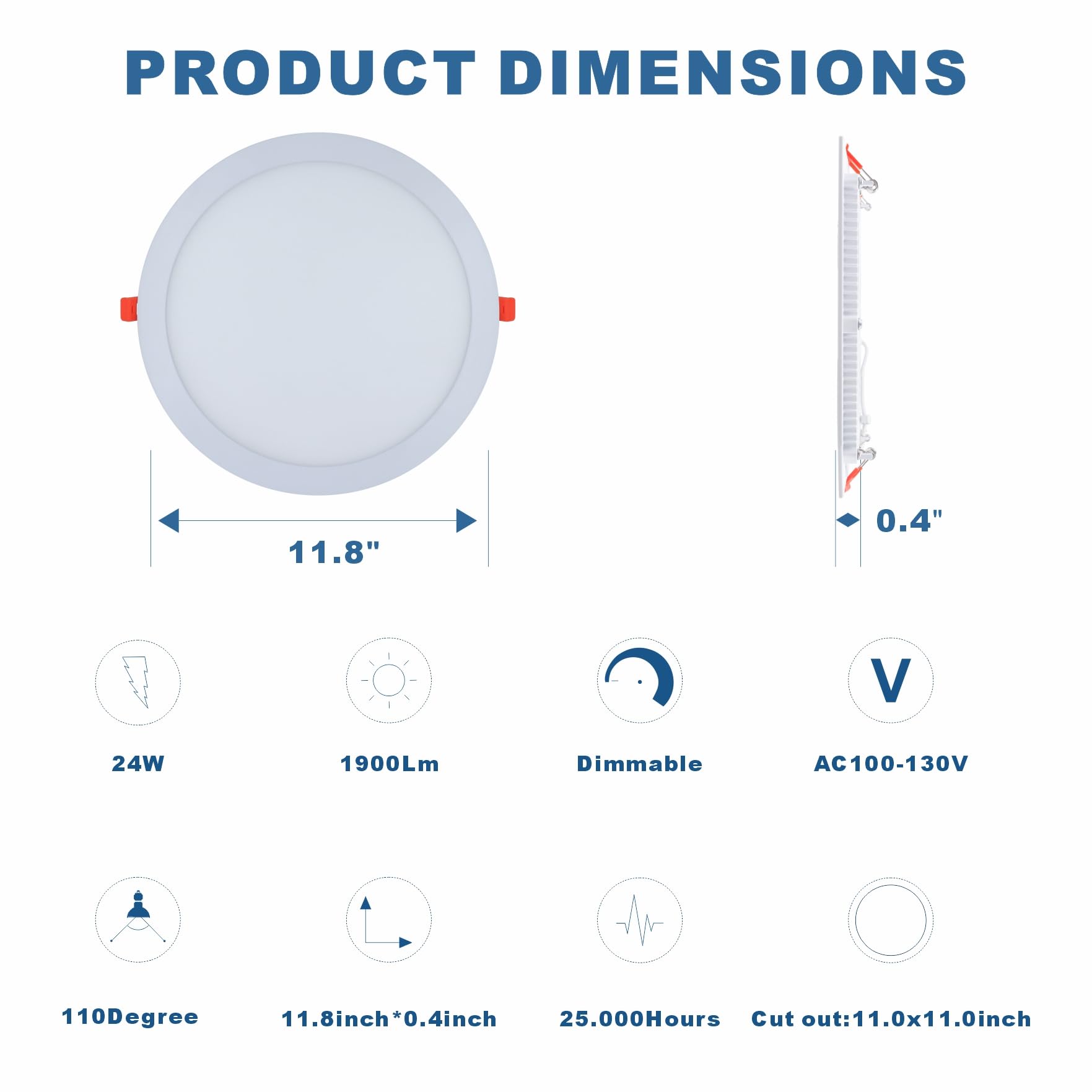 ANC 12 Inch Ultra Thin Square LED Recessed Lighting, 3000K-4000K-5000K Color Temperature Options, 24W 1900Lm Dimmable LED Downlight, Canless LED Recessed Light, IC & Damp Rated 4 Pack