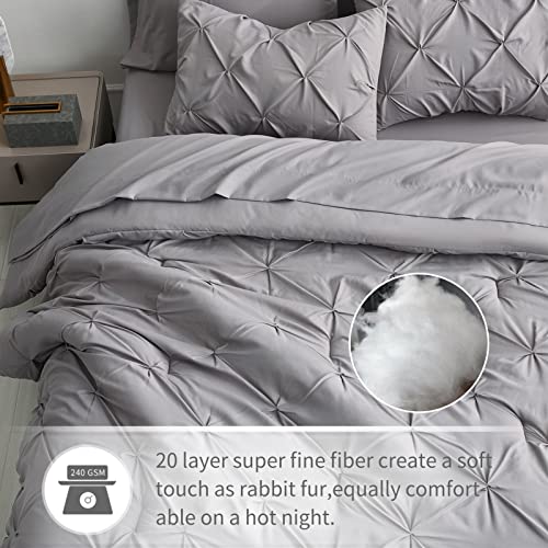 Maple&Stone Twin XL Comforter Set Gray Pinch Pleat 5 Pieces Bed in A Bag for All Season,Pintuck Comforter Set Gray Twin XL with Down Alternative Comforter, Sheets, Pillowcases & Shams