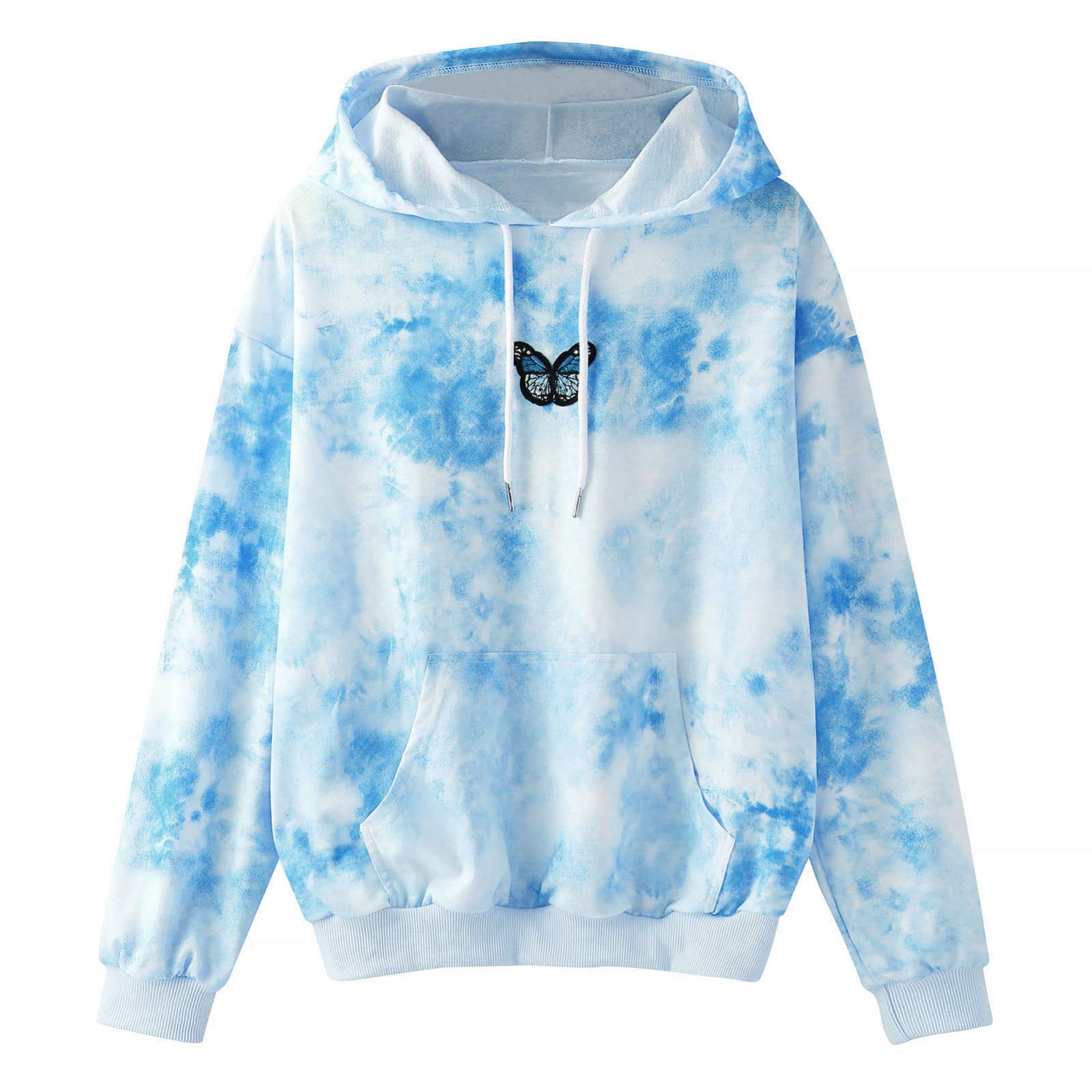 Women's Cute Hoodie Teens Girls Butterfly Print Hoody Pullover Tops Kawaii Jumper Comfy Sweatshirt with Large Front Pocket