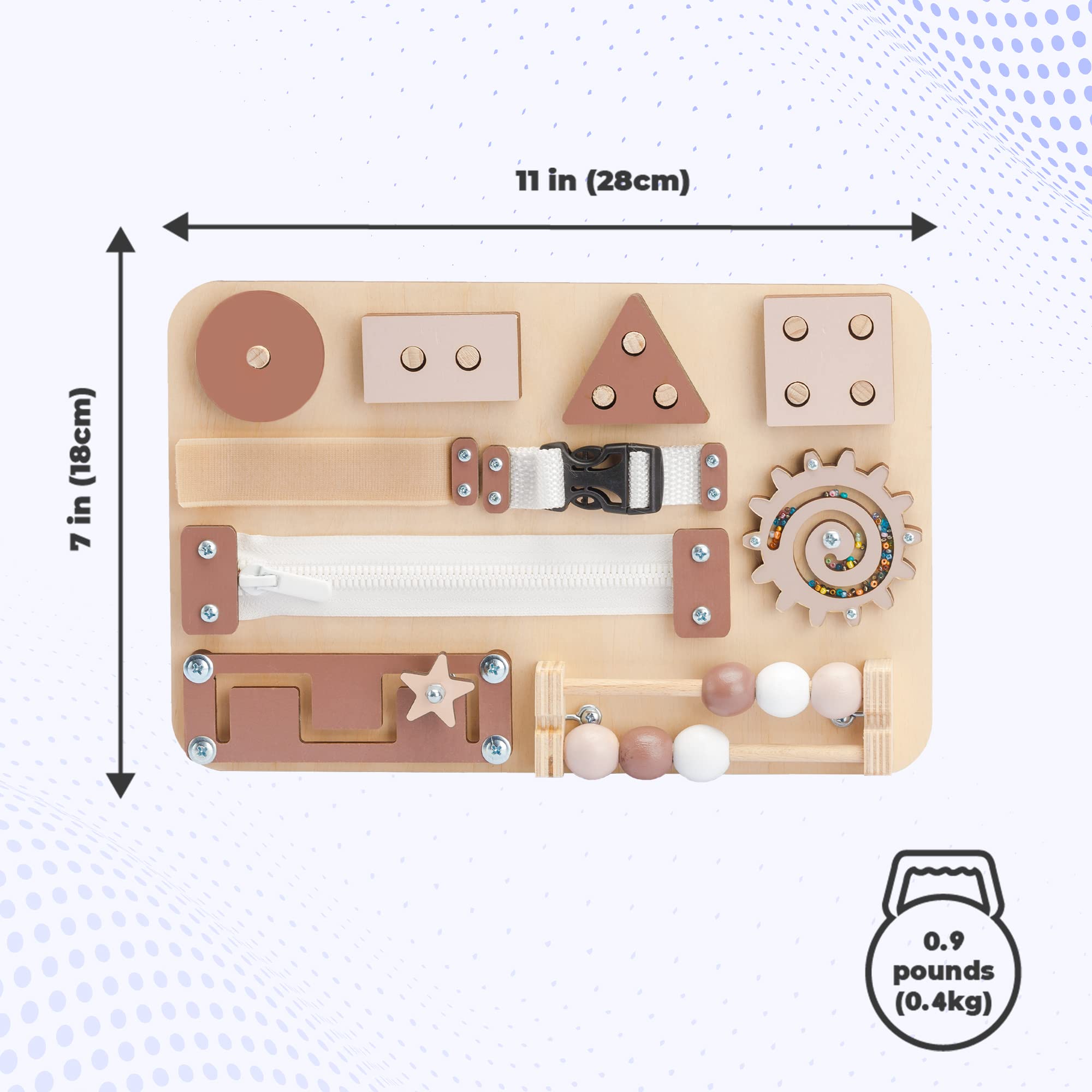 EvoKids Wooden Sorting Stacking Toy Busy Board for Toddlers 3 โ Zipper, Buckle in Handmade Activity Board โ Plane Car Travel Sensory Montessori Developmental Educational Toys for Boy Girl