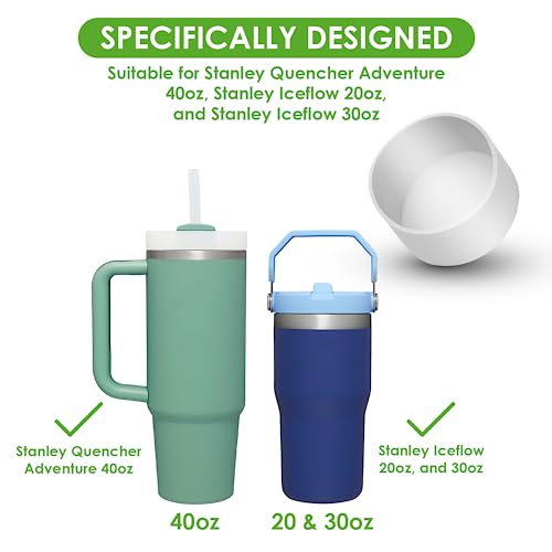 Elevate 2 Pcs Silicone Boot for Stanley Quencher 40oz, 30oz Tumbler with Handle and Stanley IceFlow 20oz, Anti-Slip Protective Water Bottle Bottom Cover, Stanley Cup Accessories (Clear)