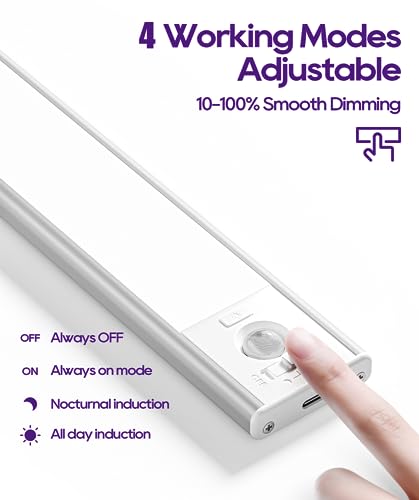 Auxoda Under Cabinet Lights, LED Lights Motion Sensor Light Indoor, Under Cabinet Lighting, 2Pack 13 Inch 7000K 56 LED Wireless USB Rechargeable Under Counter Lights, Lights for Bedroom, Closet Lights