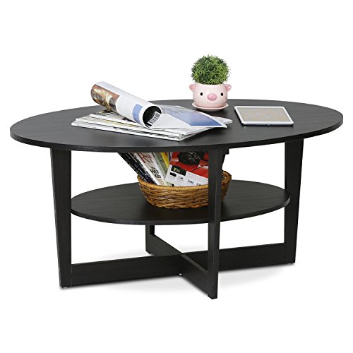 Furinno Oval Coffee Table, Walnut