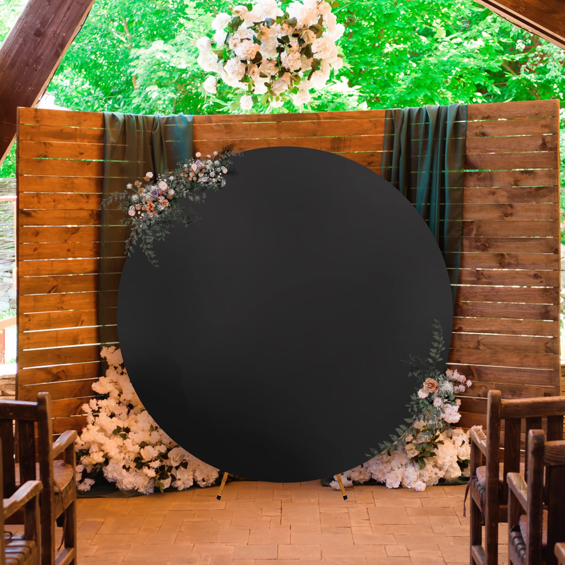 7.5ft Black Round Backdrop Cover Arch Circle Background Cover for Graduation Birthday Party Wedding Decorations