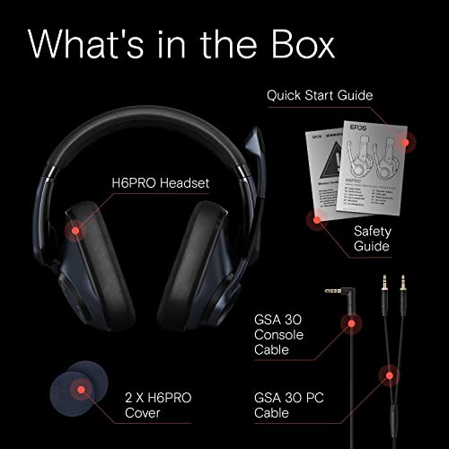 EPOS H6Pro - Closed Acoustic Gaming Headset with Mic - Over-Ear Headset β Lightweight - Lift-to-Mute - Xbox Headset - PS4 Headset - PS5 Headset - PC/Windows Headset - Gaming Accessories (Black)