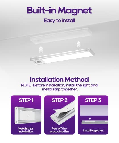 Auxoda Under Cabinet Lights, LED Lights Motion Sensor Light Indoor, Under Cabinet Lighting, 2 Pack 8 Inch 7000K 31 LED Wireless USB Rechargeable Under Counter Lights, Lights for Bedroom, Closet Lights