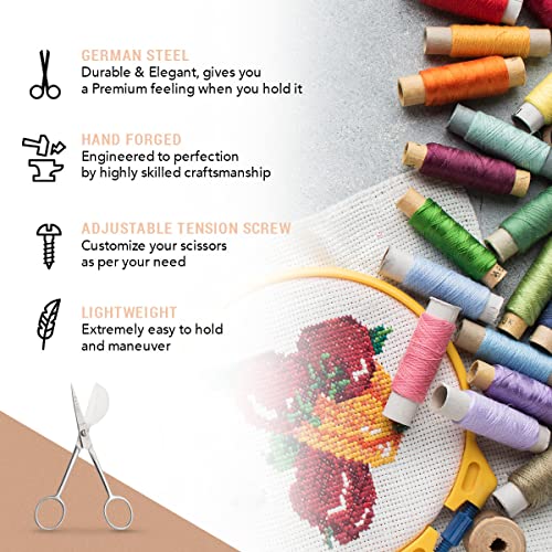 ONTAKI Applique Scissors 4.5" With Duckbill Edge Shaped Paddle For Art, Crafting, Fabric, Thread, Needlework and Embroidery - Versatile Miniature Scissors For Sewing Kit (Silver 4.5β)