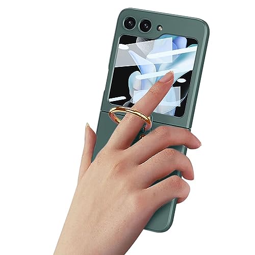 DALUZ Design for Galaxy Z Flip 5 Case 5G 2023, Slim Thin Z Flip 5 Case with Ring Kickstand Back Screen Protector, Raised Bezel Full Protection Samsung Z Flip 5 Case (Green)