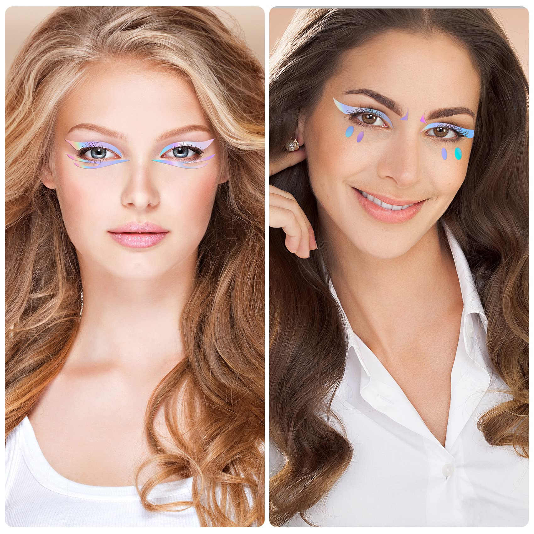 ANCIRS 9 Pack Holographic Stickers for Eye Makeup, Temporary Crystal Face Tattoo Eyebrow Stickers for Halloween Carnival Party Cosplay Music Festival Decoration