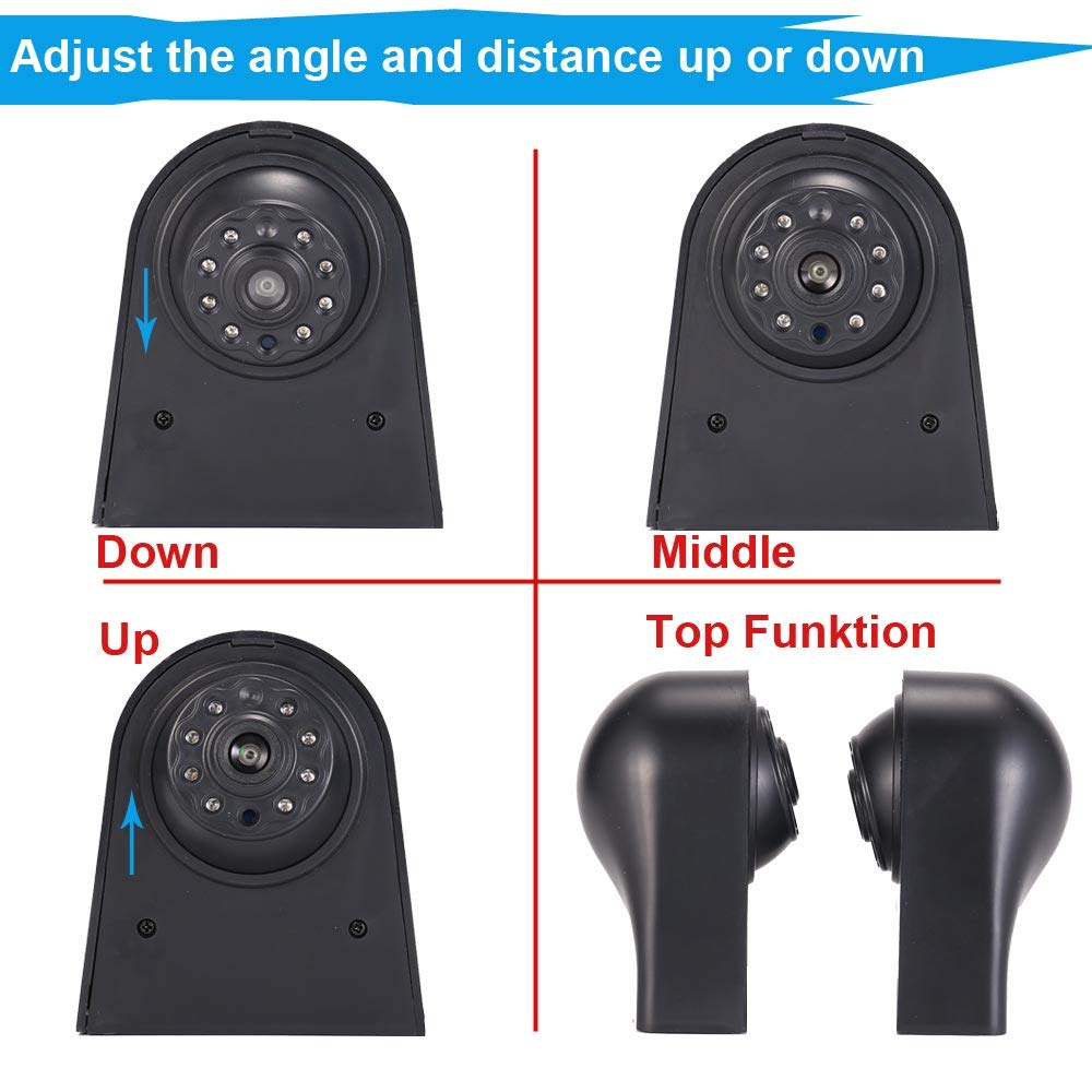 4.3 '' Rearview Mirror + Third Roof Top Mount Brake Lamp Reverse Rear View Backup Camera Angle and Distance Adjustable IR Night Vision for Chevrolet Express GMC Chevy Savana Exporer Vans Cargo