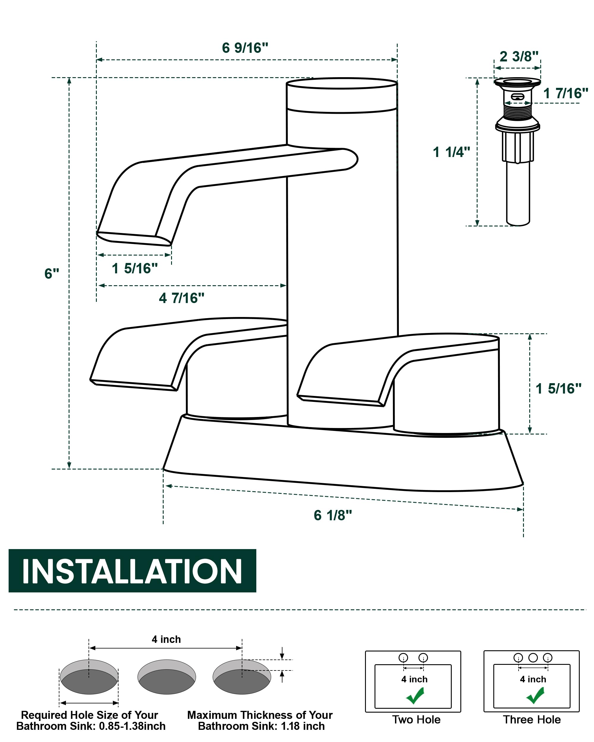 Matte Black Waterfall Bathroom Sink Faucet - HEISOK 4 Inch Bathroom Faucet with Overflow Pop Up Drain & Supply Hose, Stainless Steel 2 Handles Centerset Lavatory Vanity Bath Faucet for 2 or 3 Hole
