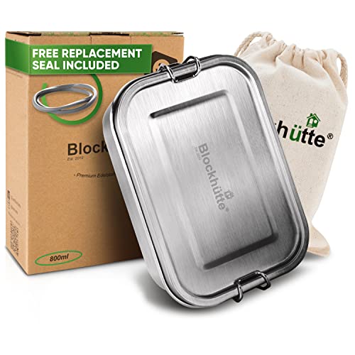 Blockhuette Stainless Steel Lunch Box for Adults I 27oz I Bento Box with 3 Compartments, Leak-Proof Container, Metal Lunchbox for Travel & Work, Eco-Friendly Meal Storage Solution, incl free Sealing