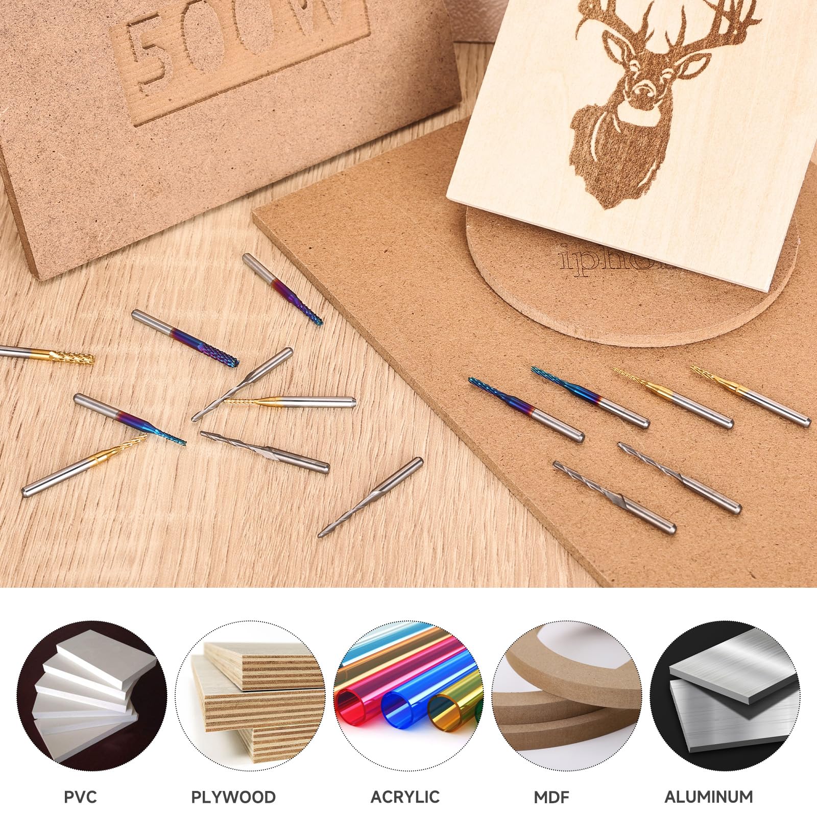 40pcs End Mills CNC Router Bits, 1/8 inch(3.175mm) Shank CNC Milling Carving Bit Set Including 2-Flute Flat & Ball Nose Spiral Bits, Nano Blue Coat & Titanium Coat End Mill, Suitable for ER 11 Collet