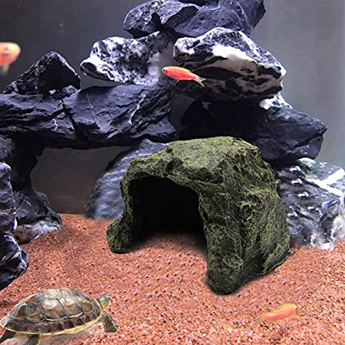 Tfwadmx Reptile Rock Hide Cave, Small Aquarium Habitat Decor Rock Tortoise Hideout for Lizards, Turtles, Reptiles, Amphibians, Fish