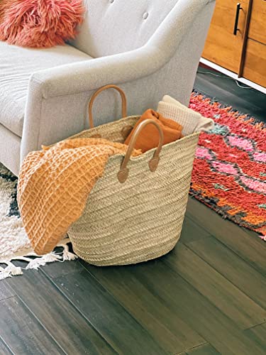 French Market Basket Bag | Handmade Moroccan Seagrass Baskets - Extra Extra Large (24x16) | Wicker Basket for Beach, Laundry, Toy, Blanket, Storage, Baby, or Picnic