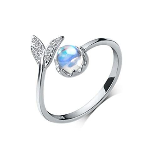925 Sterling Silver Cute Tail Moonstone Personality Adjustable Ring Jewelry