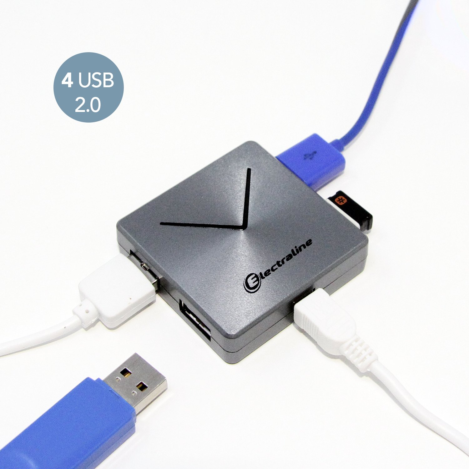 Electraline 500336 USB 2.0 Hub 4 Ports SuperSpeed Aluminium with USB 3.0 Cable 50 cm for iMac, MacBook Air, MacBook Pro, MacBook, Mac Mini, PC and Laptop