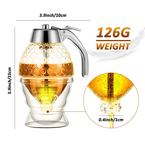 Acrylic Honey Dispenser with Stand Honey Comb Shaped Honey Pot, Syrup and Sugar Jar Pot, No Drip Honey Dispenser with High Capacity Honey Pourer Dispenser