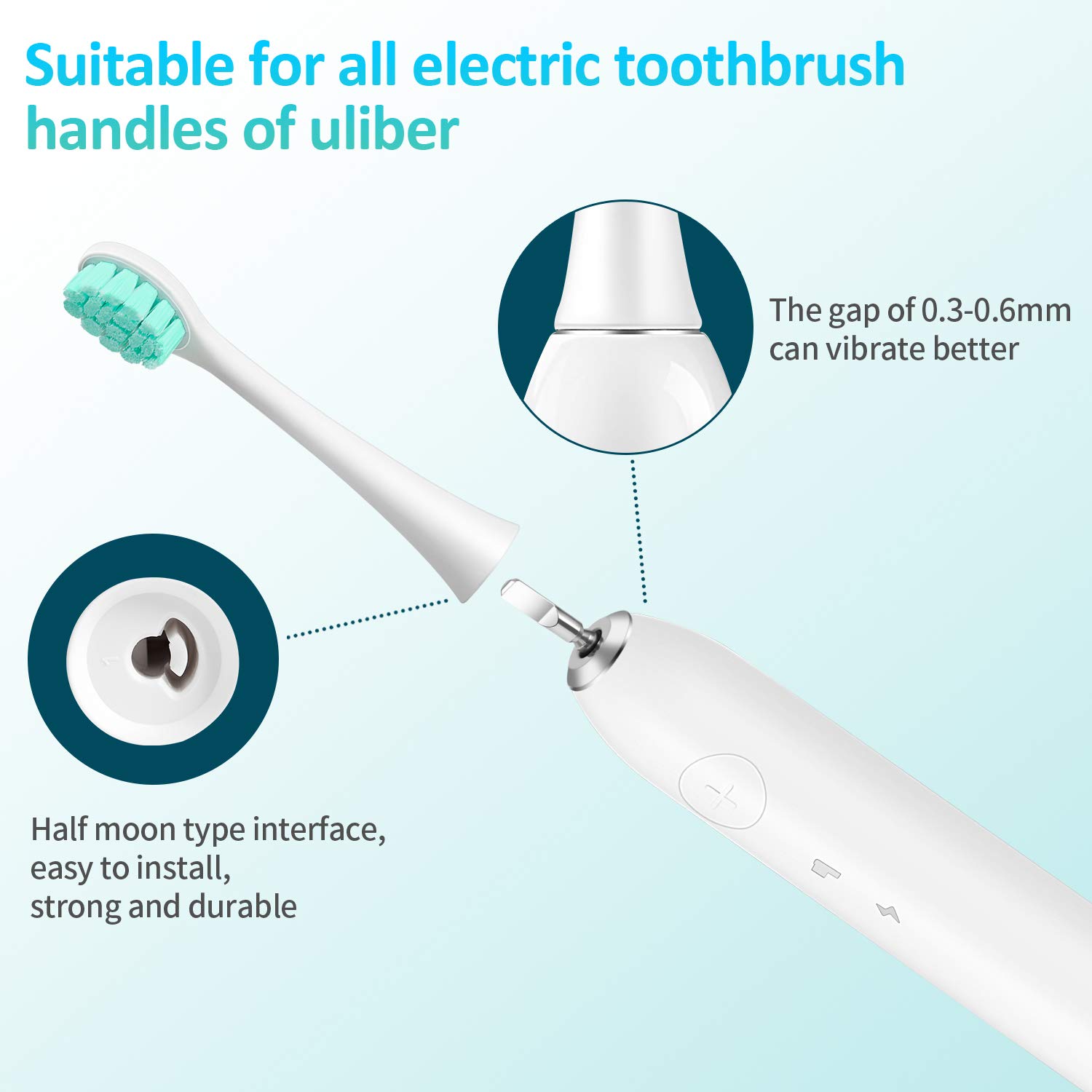 Suitable for all electric toothbrush handles of Uliber,3 Soft DuPont Replacement Brush Heads-Includes 1 Bright white,1 Deep cleaning&1 Sensitive Clean,Soft silicone tongue coating brush