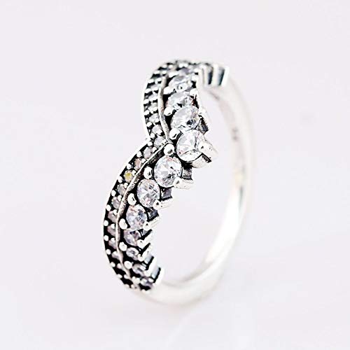 925 Sterling Silver pan Ring Princess Wishbone with Crystal Rings for Women Wedding Party Gift Fine Jewelry