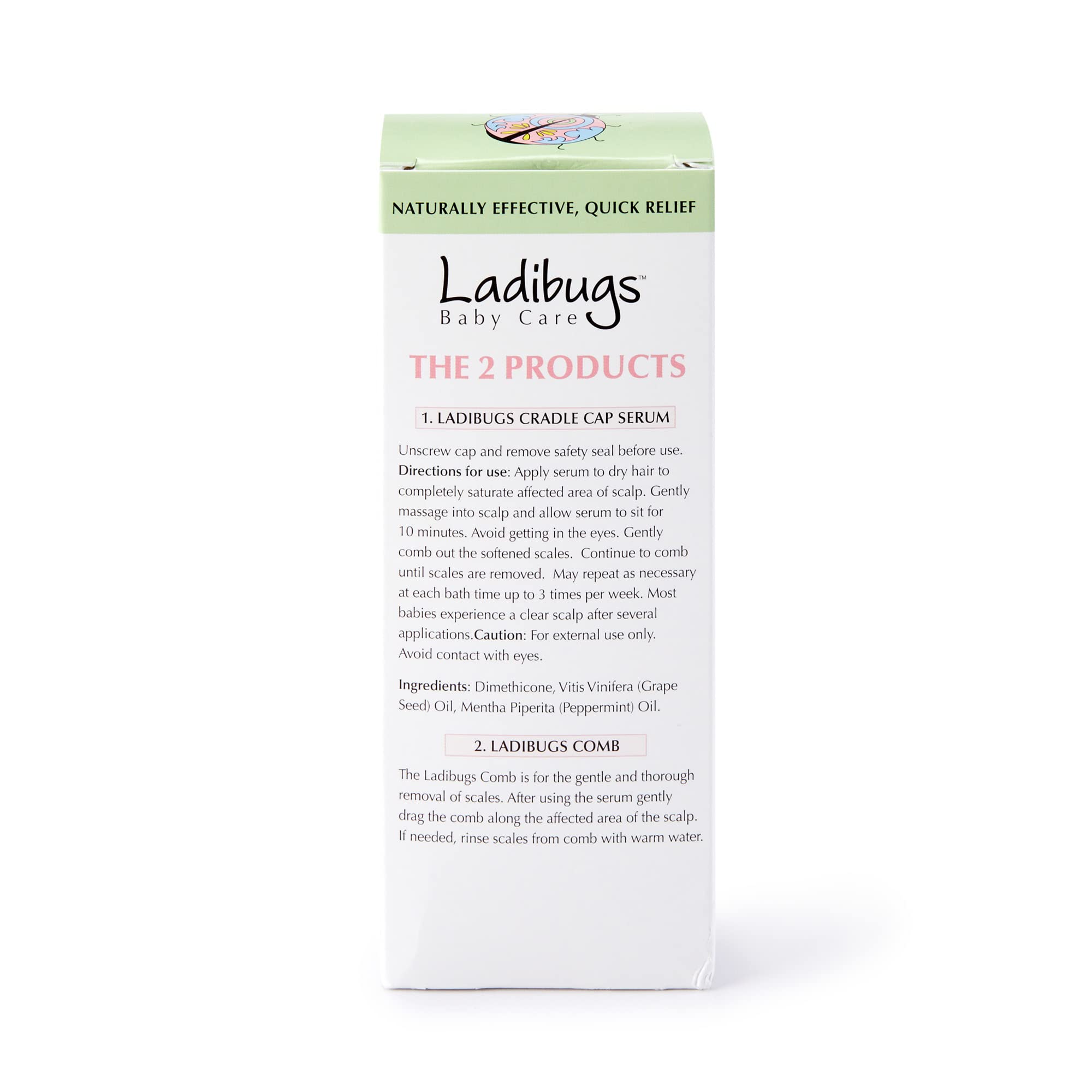 Ladibugs Cradle Cap Remedy Kit, 3oz | Includes Cradle Cap Serum & Fine-Toothed Comb | Effectively Removes Scales & Flakes | Soothes & Softens Scalp