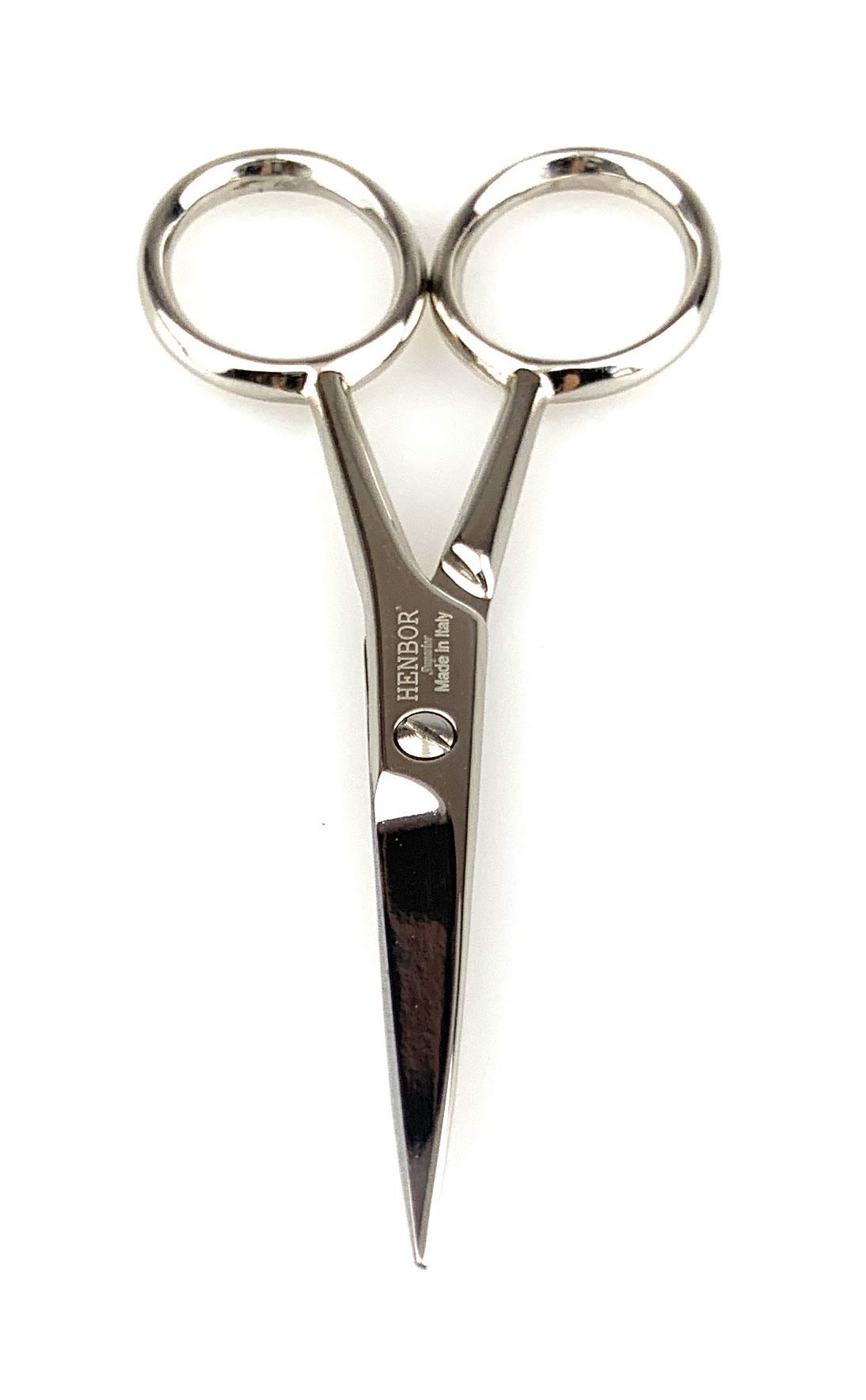 Henbor Italy Mustache & Beard Scissors - Premium Nickel Plated Special C45 Carbon Steel Professional Grooming Tool Mustache and Beard Hair Care | Handcrafted in Premana Italy |