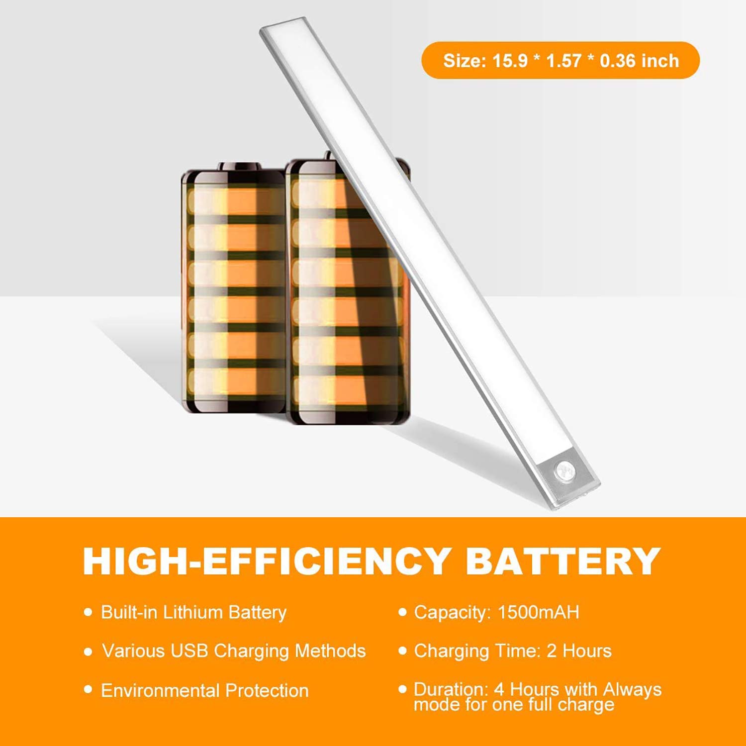 70-LED Under Cabinet Lights, 16 Inch Motion Sensor Under Counter Light with 1500 Mah Rechargeable Battery, Under Cabinet Lighting for Kitchen Wardrobe Hallway Stairs Camping