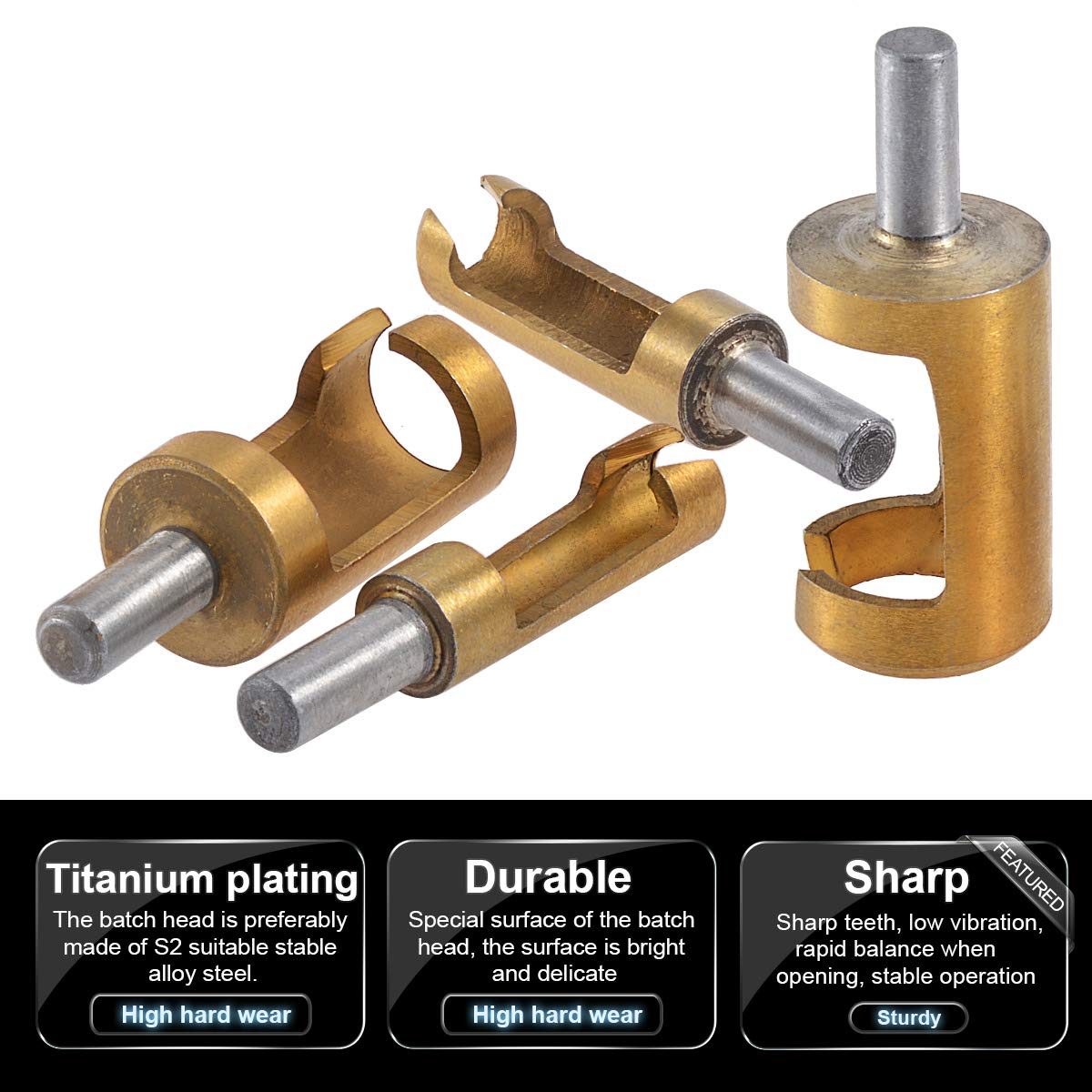 HOHXEN 4pcs Wood Plug Hole Titanium Coated Cutter Drill Bits Set 1/4" 3/8" 1/2" 5/8" Cutting Dowel Power Woodworking Cork Hole Saw Tool Round Wood Plug Tenon Drill Bit Set