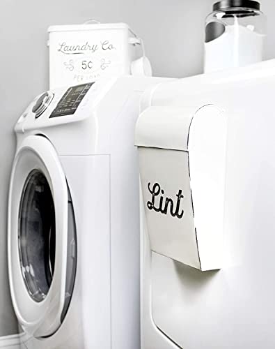 AuldHome Farmhouse Enamelware Lint Holder Bin; Distressed White Laundry Room Decor