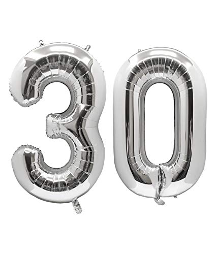 AULE 40 Inch Jumbo Silver Foil Mylar Number Balloons for Men Women 30th Birthday Party Decorations 30 Years Old Anniversary Party Supplies