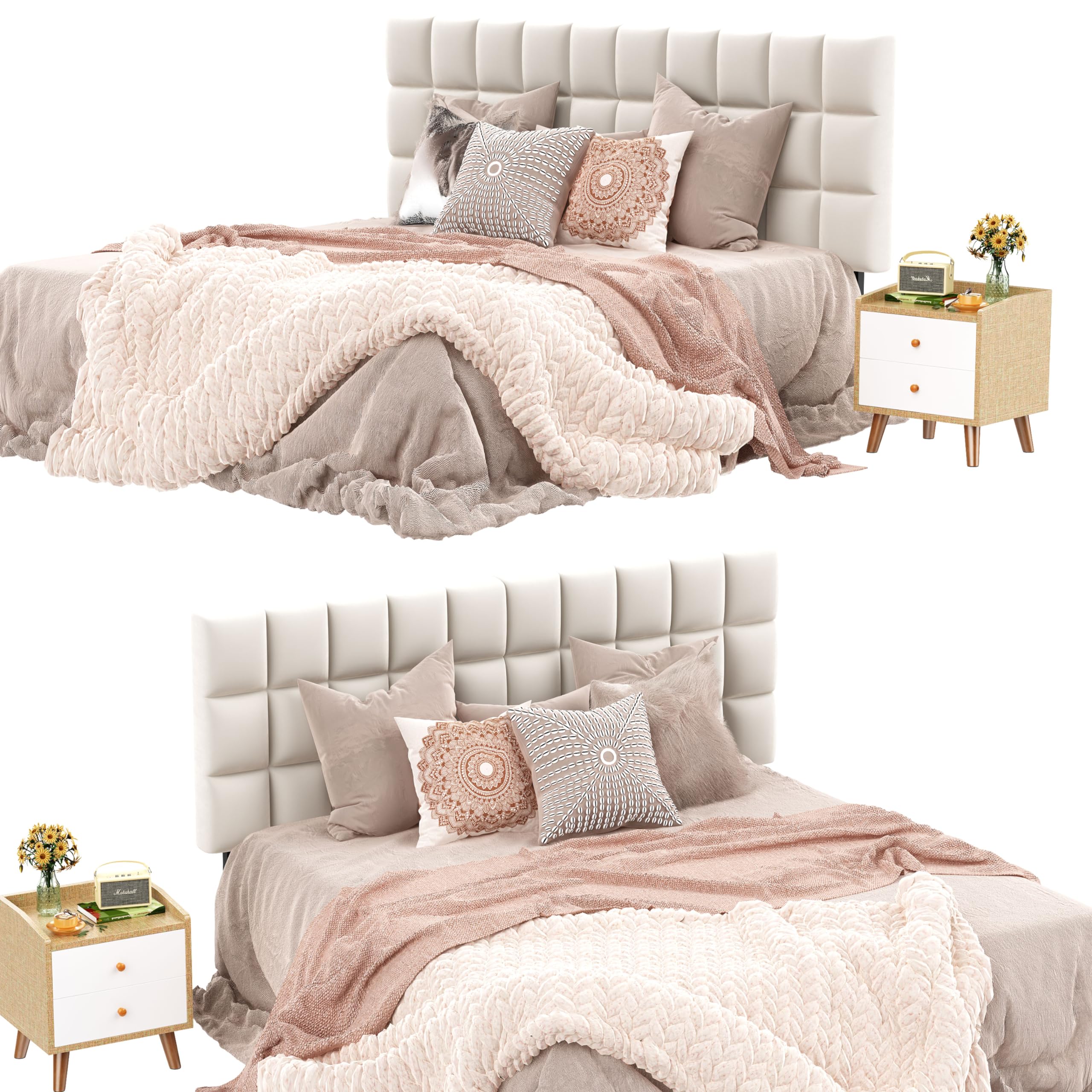 Andeworld Velvet Upholstered Tufted Queen Size Headboard,Wood Head Board with Metal Legs, Adjustable Height from 42β to 56β, Bed Headboard in Modern Design,Backboard for Bed, Beige