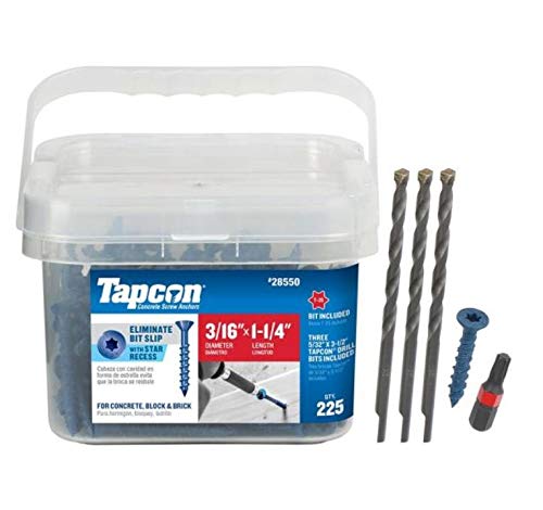 Tapcon 28550 3/16x1-1/4 Blue Star Drive Bugle Head Concrete Anchors 225/Box