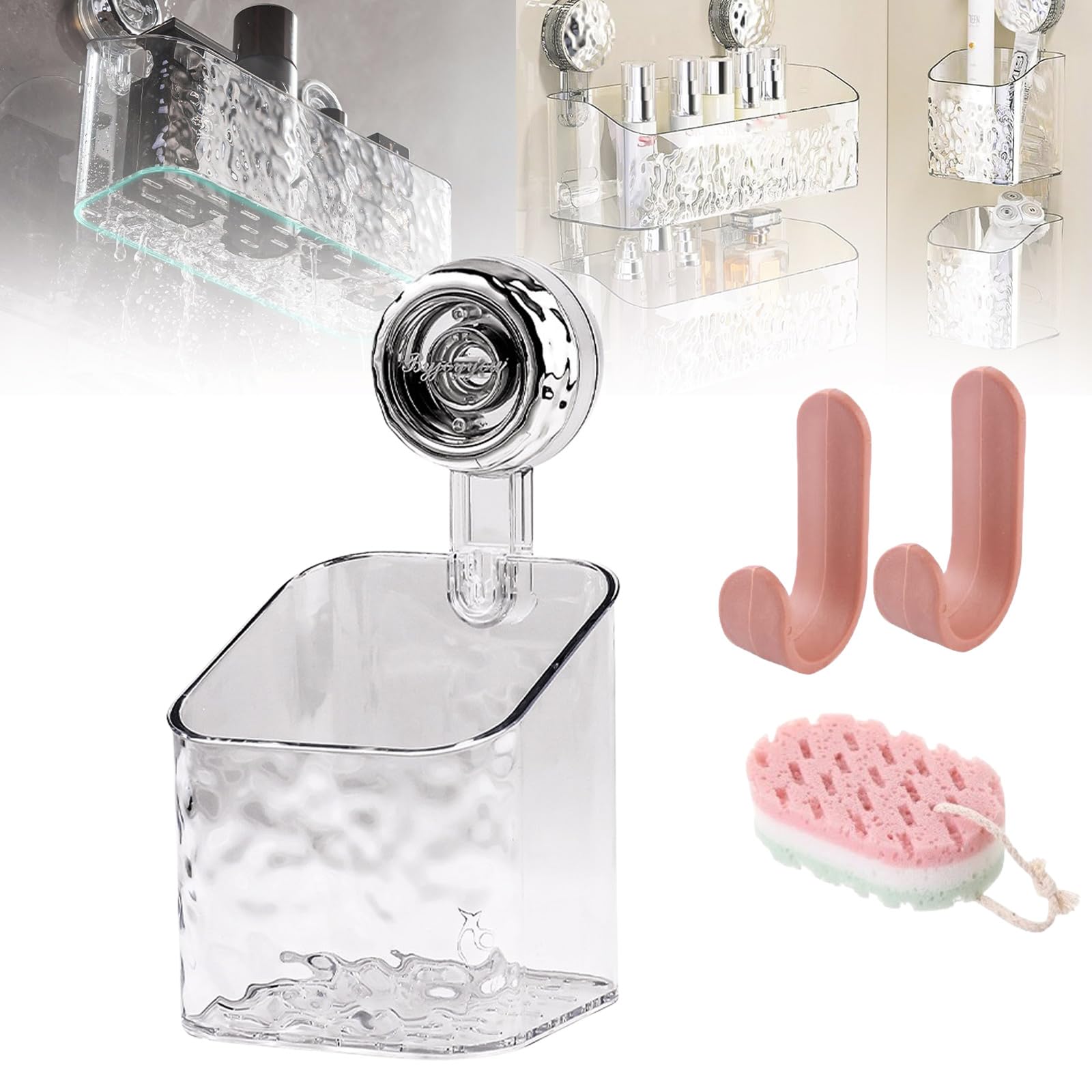 WOSLXM Nishomee Light Luxury Style Glacier Pattern Suction Cup Shelf, Suction Cup Shower Shelves, Suction Cup Shower Caddy, No-Drilling Removable Shower Dispenser Soap Organizer (White-S)