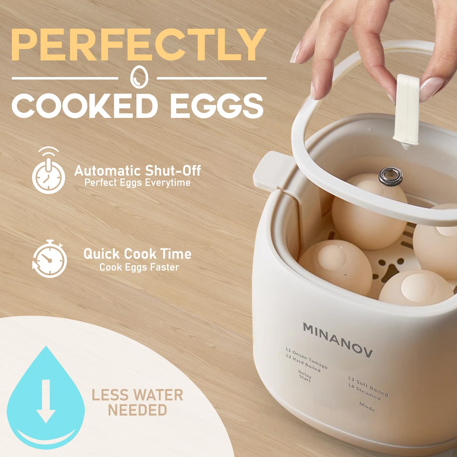 MINANOV Egg Maker - Electric Egg Cooker With Auto Shut Off And Alarm- Egg Maker Machine for Hard Boiled, Soft Boiled, Steamed Egg, Onsen Tamago - Smart Egg Cooker for Home,Kitchen, RV,Camping