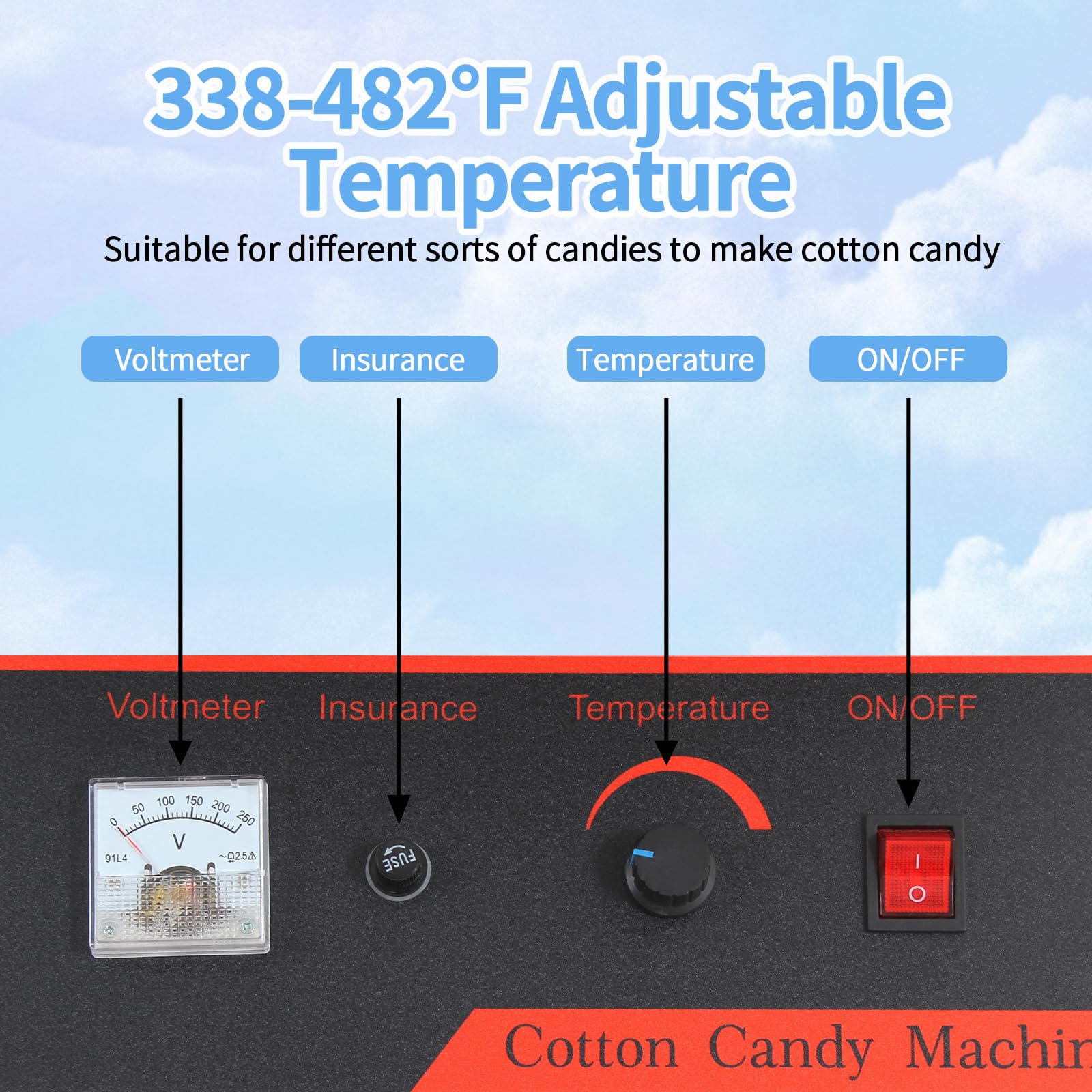 Commercial Cotton Candy Machine, Electric Floss Maker with Stainless Steel Bowl, for Home Party Carnival,Blue