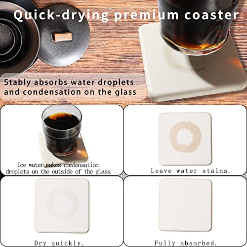 Absorbent Diatomite Drink Coasters,for Drinks and Plants Fast Water Absorption in Seconds, Non-Slip Insulation Odorless Diatomaceous Earth Protect Table Countertop from Damage, Set of 4 (Beige)
