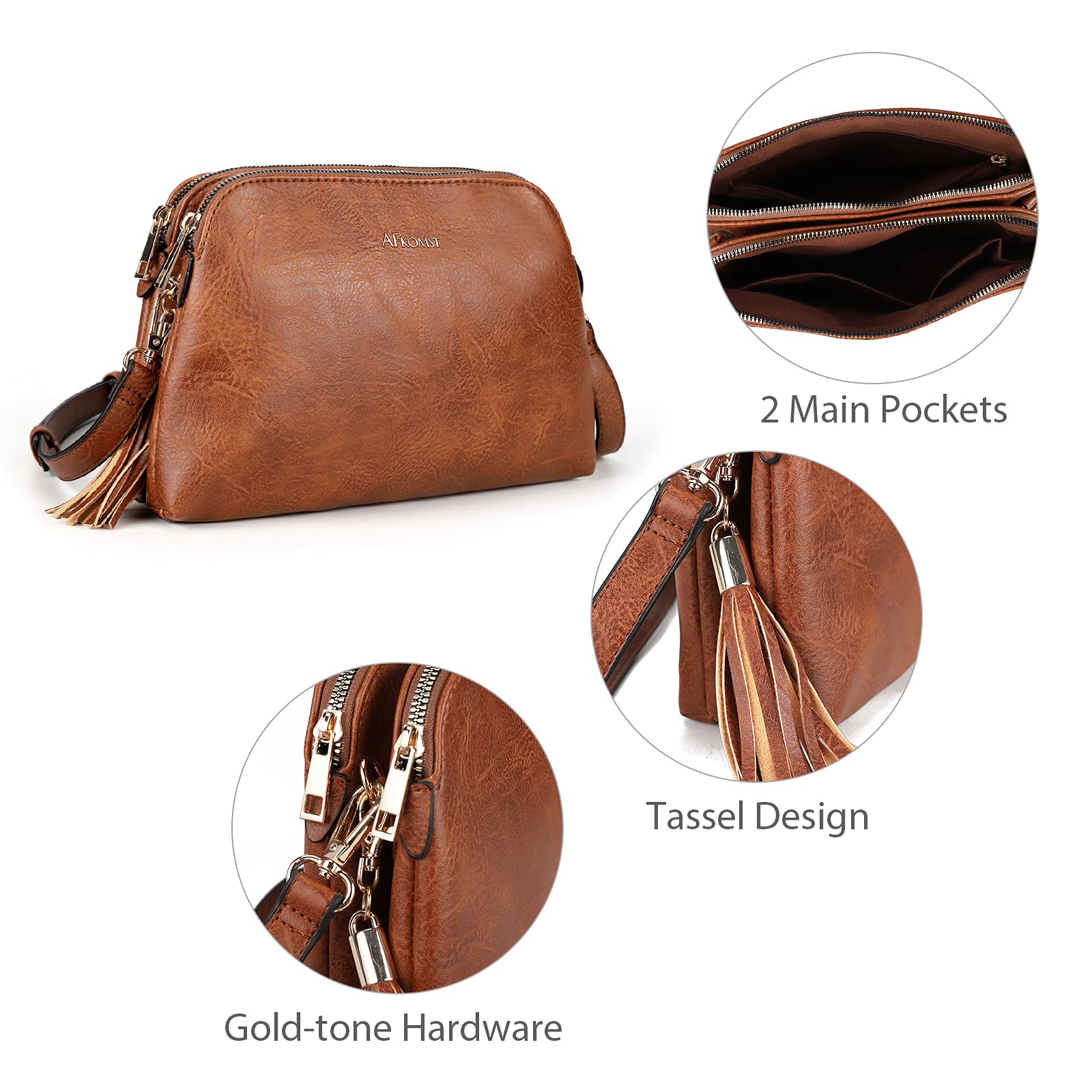 Crossbody Bags for Women Small Saddle Purses and Boho Cross body Handbags,Vegan Leather, Caramel Brown