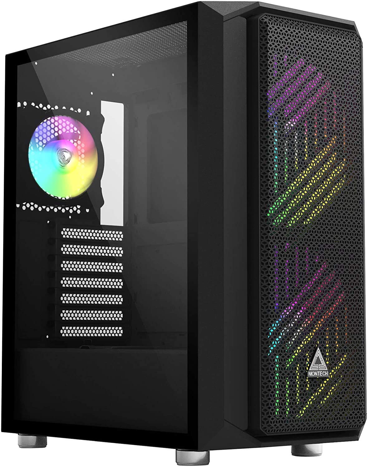 Montech AIR X Black ATX Mid-Tower Case, Super High Airflow, Pre-Installed Dual 200mm ARGB Fans, 120mm ARGB Fan, ARGB Controller, Motherboard Sync, Pull Out Tempered Glass, (AIR X ARGB)