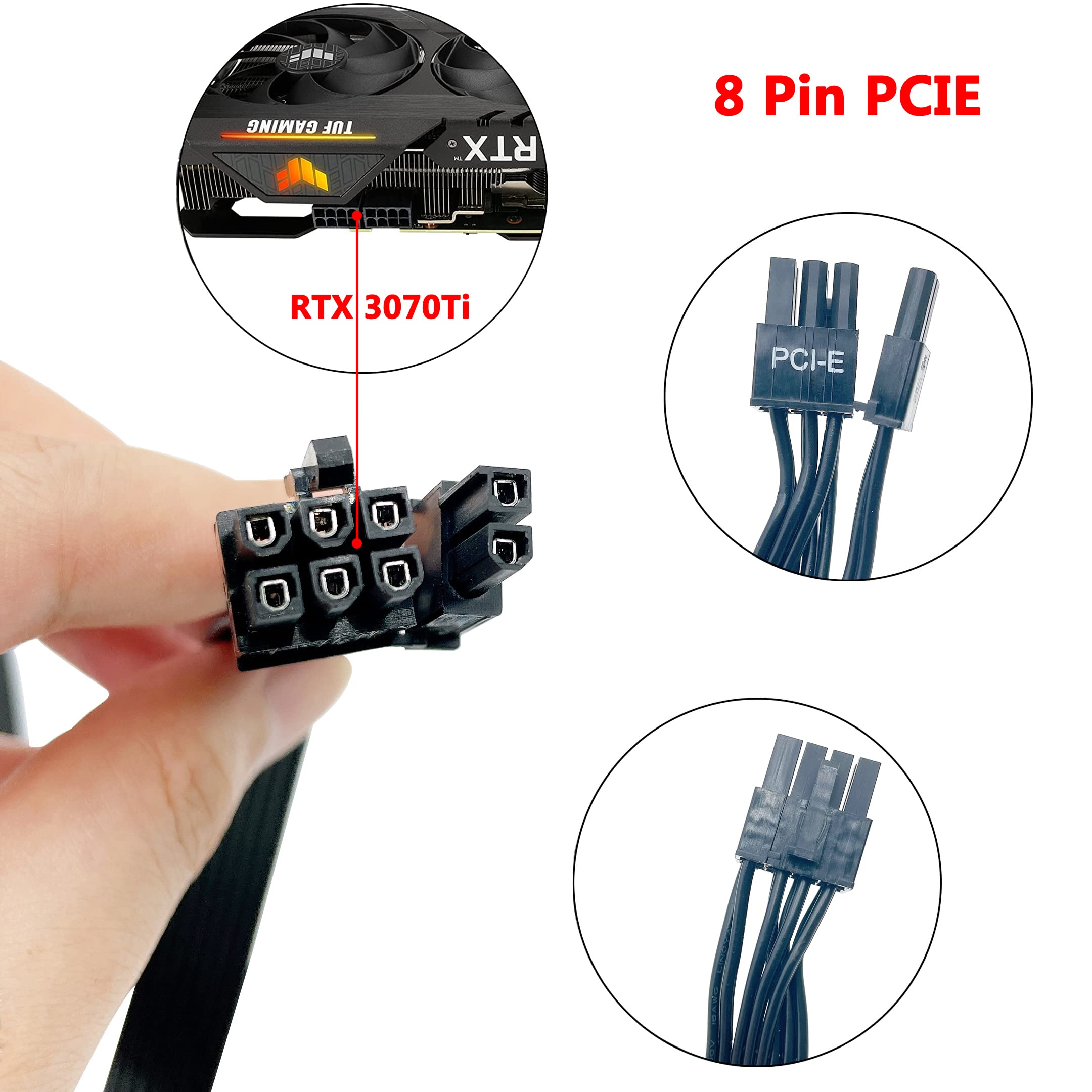 Certusfun PCIE Cable for EVGA, 65CM Male to Male 8 Pin to Dual 6+2 Pin GPU Power Cable for EVGA G+ G2 G3 G5 G6 GA GM GT P2 P3 P5 P6 P+ T2 T3 (65cm+15cm)