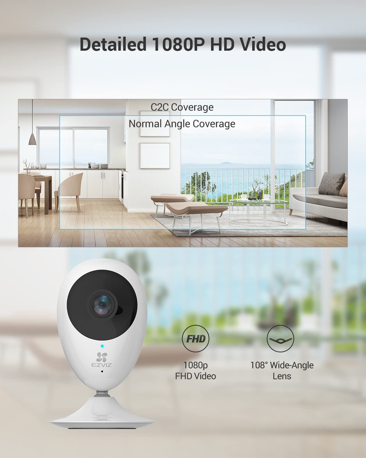 EZVIZ Indoor Security Camera 1080P, Motion Alert, Night Vision, Baby/Pet/Elder Monitoring, 135° Wide Angle, 2-Way Audio, Works with Alexa Google (CTQ2C-WH)