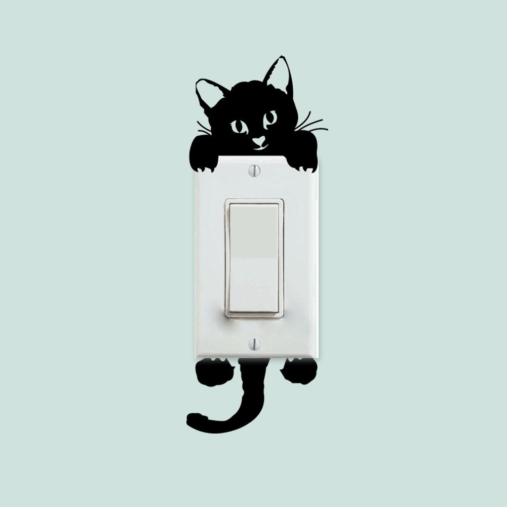 Harlorki Little Black Cat Wall Stickers Light Switch Decor Decals Art Mural Baby Nursery Room Decorations