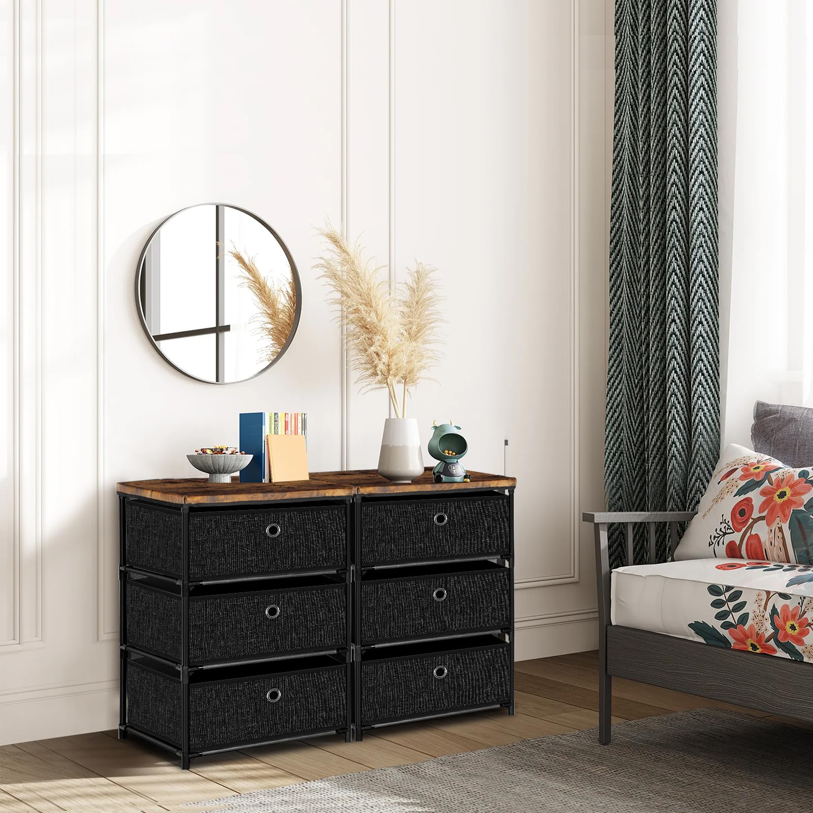 VASICAR Nightstand with 4 Drawers, Clothes Storage Organizer, Small Fabric Dresser for Bedroom, Closet, Entryway, Hallway, Nursery, Dorm