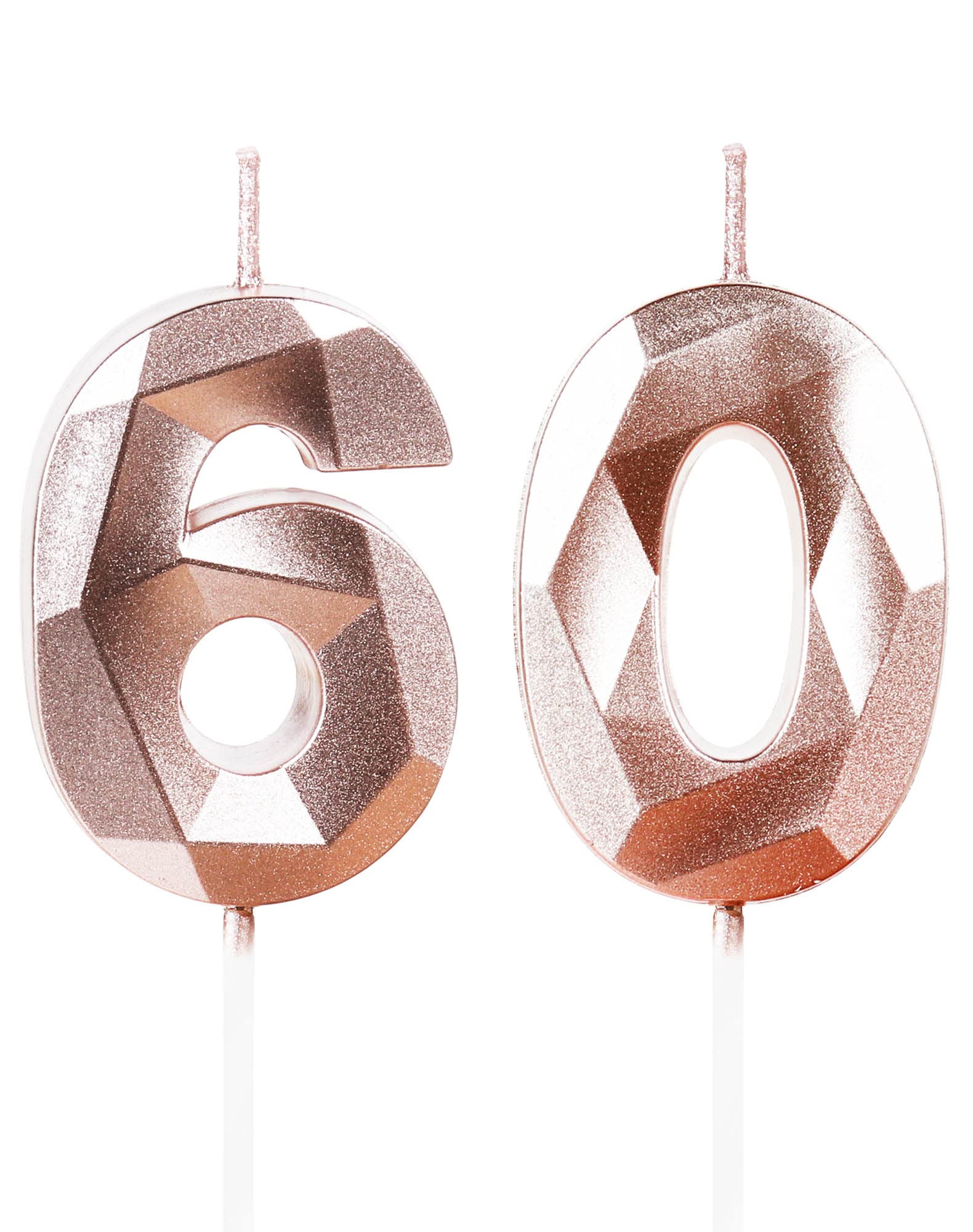 60th Birthday Candles,Number 60 Candles,Rose Gold Happy Birthday Candle for Cake,3D Design Cake Topper Decorations for Women Men Pet Birthday Party Wedding Anniversary Celebration Supplies