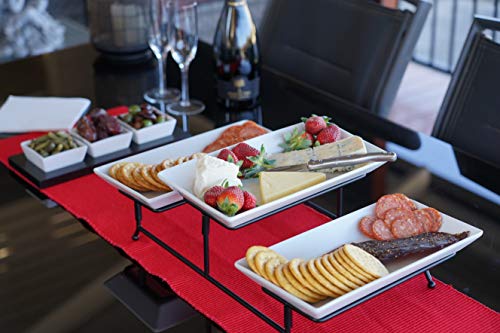 The Most Versatile 3 Tier Serving Tray. Collapsible Metal Stand with 3 Plates & 3 Bowls on Black Wood Base. Tiered Tray Party Food Server Display for appetizers, Cupcakes, Fruit, Cheese, Desserts.