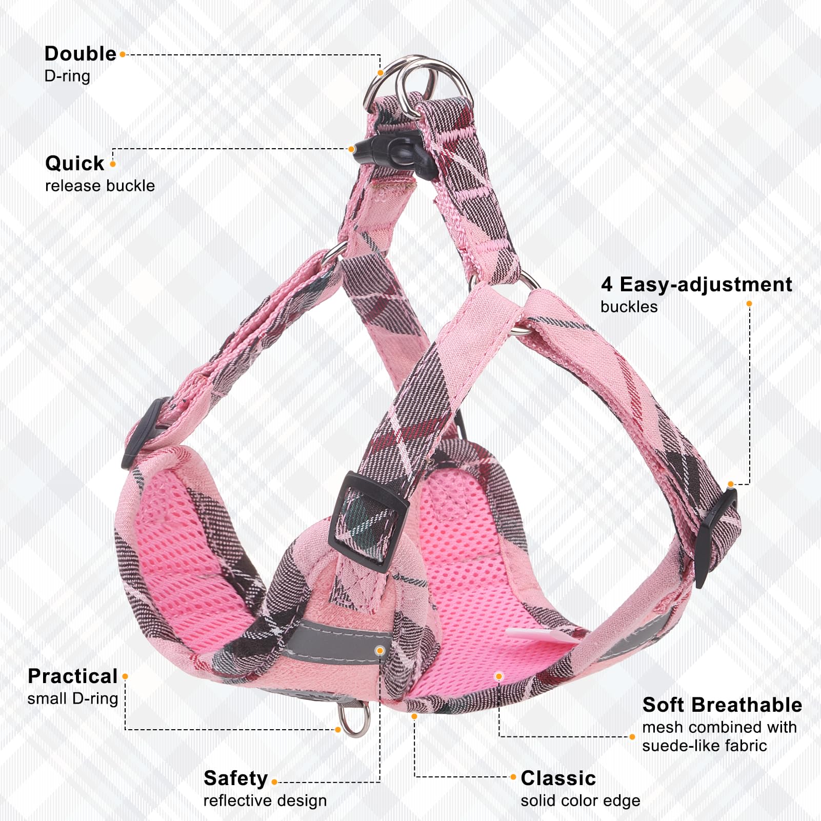 BEAUTYZOO Step in Dog Harness Collar and Leash Set for Small Medium Large Dogs, No Pull No Choke Puppy Harness, Soft Mesh Reflective Pet Padded Vest Adjustable for Doggie Girl or Boy,French Bulldog