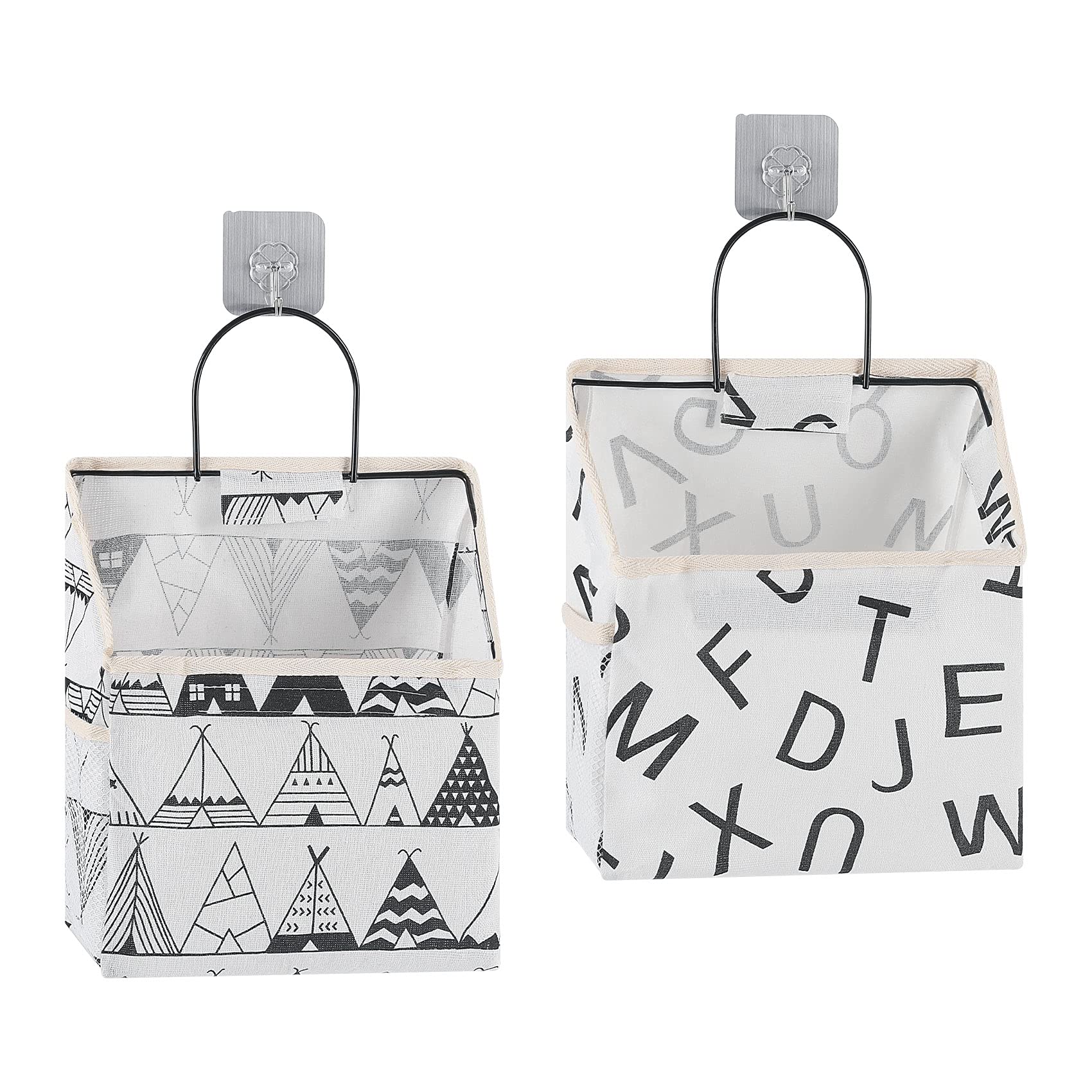 CRSONGMAOZL 2 Pack Wall Hanging Storage Bags with Sticky Hooks, Closet Wall Hanging Organizer, Kitchen Wall Storage Bags, Hang Storage for Kitchen, Bathroom(Letters and Sailboat)