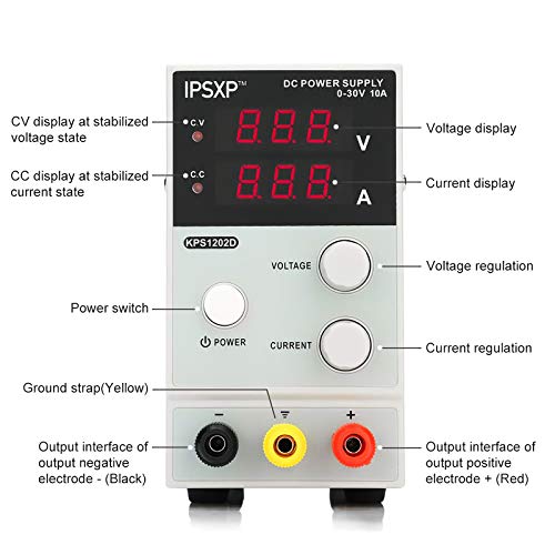 IPSXP DC Power Supply Variable, Adjustable Switching Regulated Power Supply(0-30 V 0-5 A), KPS1202D Adjustable Switching Regulated DC Power Supply Digital, Data Hold - 220V with Alligator Leads