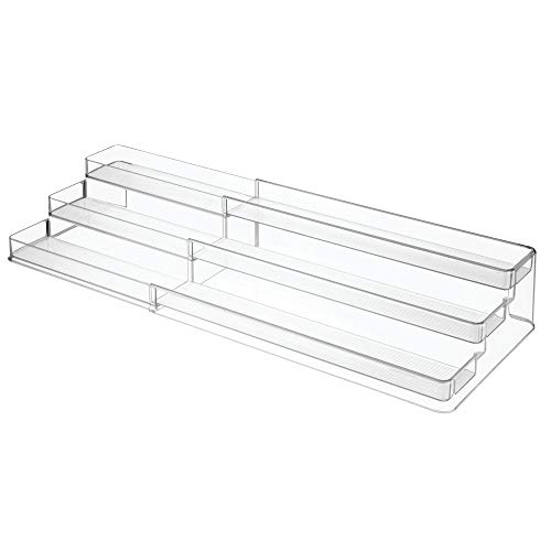 iDesign 64140 iDesign Linus Plastic Expandable Multi-Level Spice Rack, 3-Tiered Customizable Organizer for Kitchen, Bathroom, Office Cabinet and Countertop, 26.29" x 9.50" x 4.11" extended, Clear