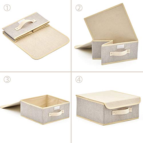 EZOWare 4-Pack Small Fabric Storage Basket Bin with Lid, Collapsible Storage Box Cube Organizer Container for Nursery, Closet, Bedroom - 10.5 x 10.5 x 5 inches, (Gray & Beige)